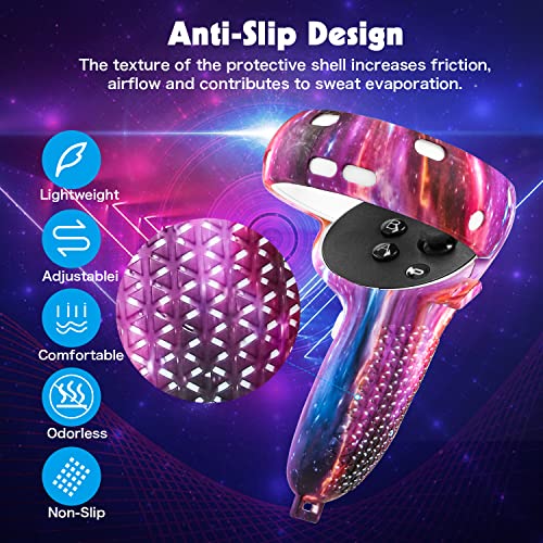 Relohas Accessories for Oculus Quest 2, VR Accessory Set for Meta Quest 2, Include Controller Grip Leather Cover, VR Shell Cover, Face Cover, Lens Cover and 10PCS Disposable Eye Cover(Galaxy Blue)