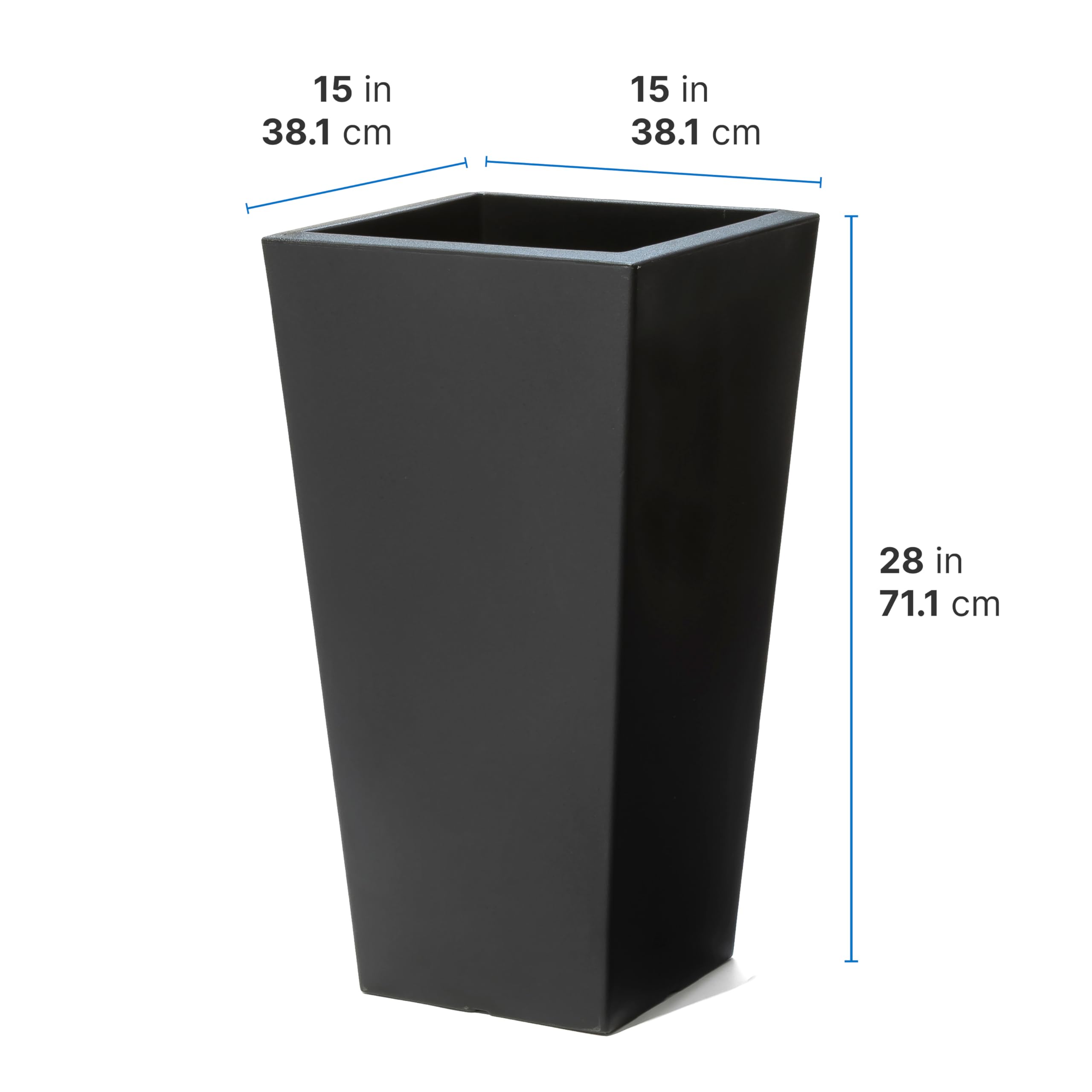 Step2 Tremont Tall Square Tapered Planter, Large Planters for Outdoor Plants, Gardening and Flower Pot for Patio or Porch, Efficient Drainage, Durable Plastic, Onyx Black, 1-Pack