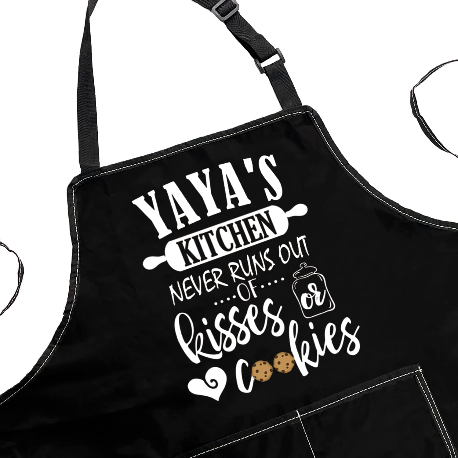 POFULL Yaya Gift Yaya Birthday Apron Yaya's Kitchen Never Runs Out Of Kisses and Cookies (Yaya's Kitchen Apron)