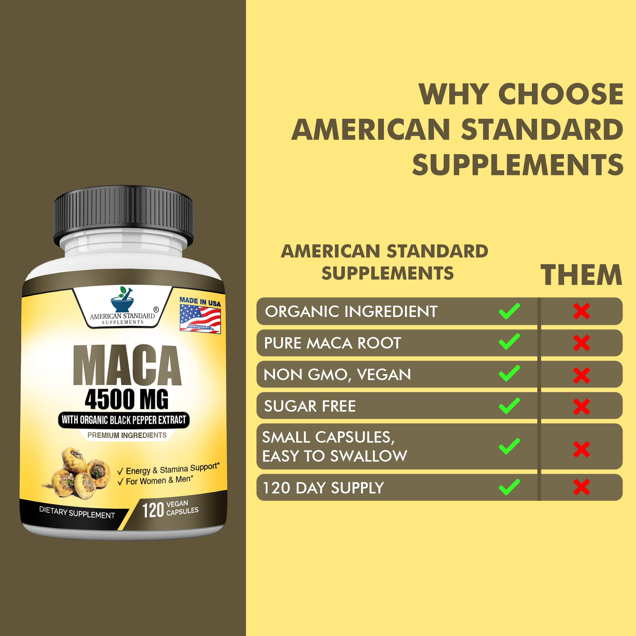 Maca 4500mg with Organic Black Pepper Extract, Maca Root, Maca Powder, Maca Root Capsules, Maca Root Powder, Maca Capsules, Maca Pills, Maca Powder Capsules, Organic Maca, Maca Extract, 120 Veggie Cap