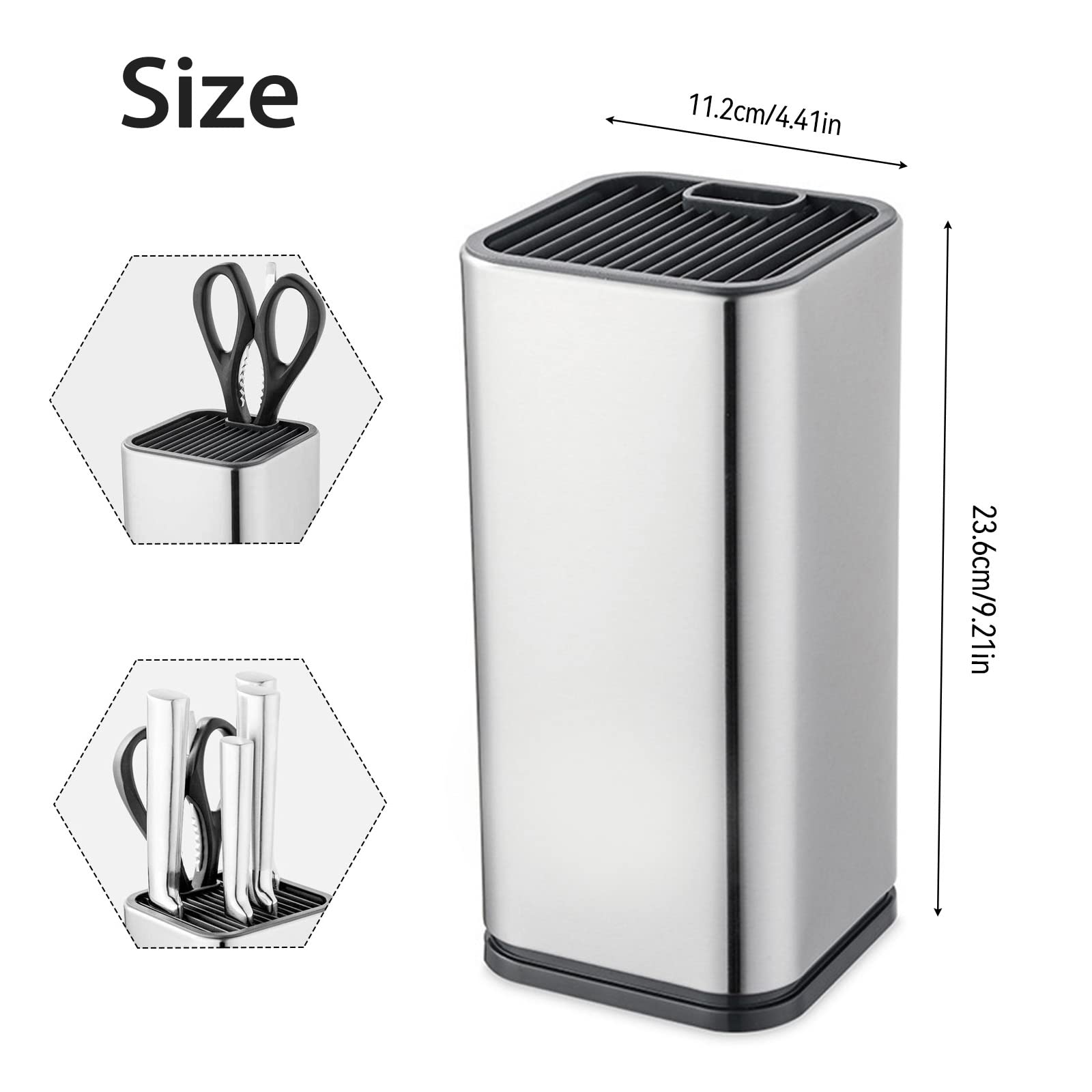 YTDTKJ Universal Knife Block Without Knife, Stainless Steel Knife Holder with Scissors Slots, Kitchen Knife Organizer, Modern Rectangular Design, Self-Draining Function