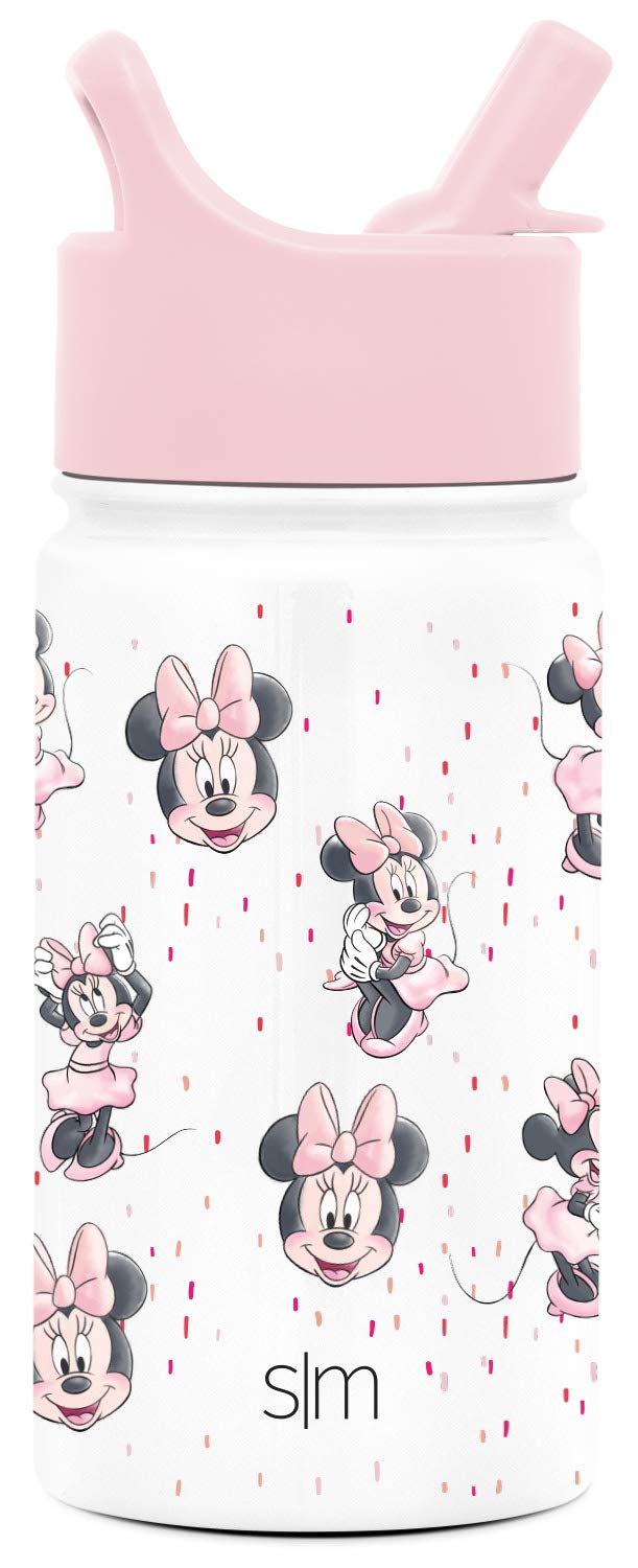 Simple Modern Disney Minnie Mouse Kids Water Bottle with Straw Lid | Reusable Insulated Stainless Steel Cup for School | Summit Collection | 14oz, Minnie Mouse Sprinkle