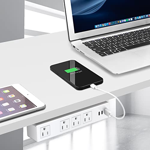 Type-C Under Desk Power Strip, Adhesive Wall Mount Power Strip with USB C Ports, Power Strip Socket Outlet, 4 AC Plug.20W 1 USB-A,2 PD Fast Charging 18W USB-C for Kitchen, Office, Home, Hotel