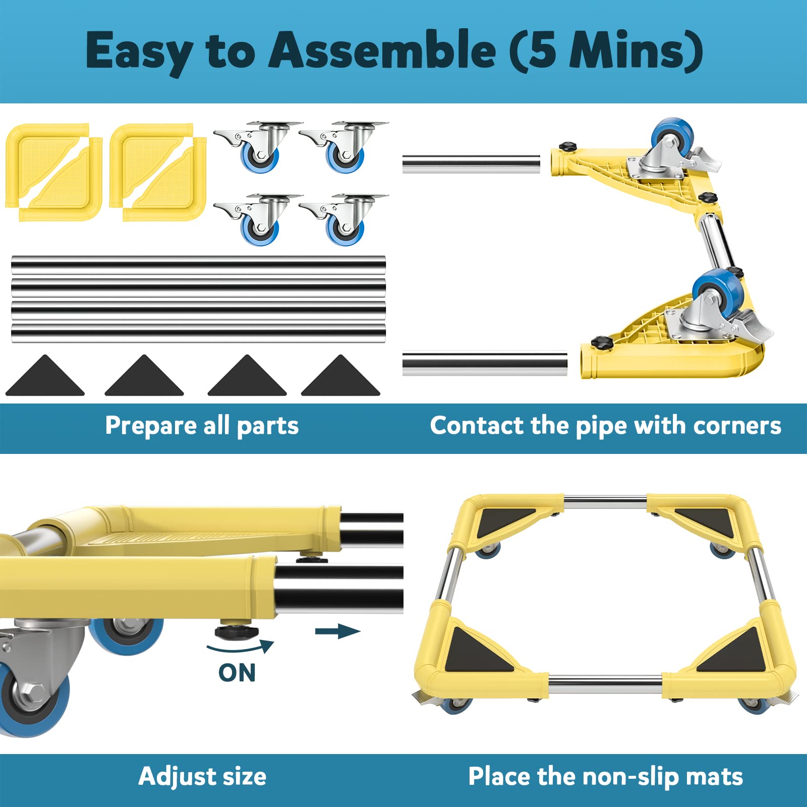Telescopic Furniture Dolly with 4 Lockable Swivel Wheels, Weight Capacity:300 LBS, Yellow/Grey