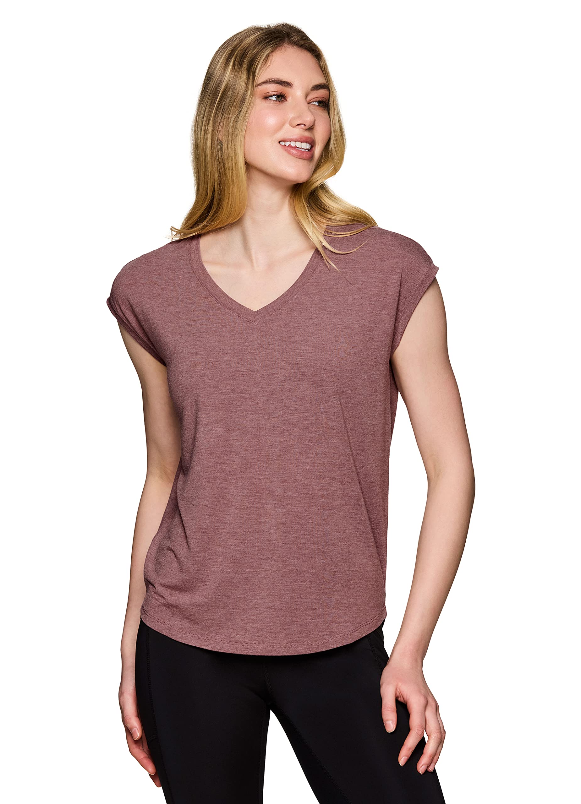 RBX Women's Fashion Workout Breathable V-Neck Soft Jersey Yoga Tee S22 Dusty Rose M