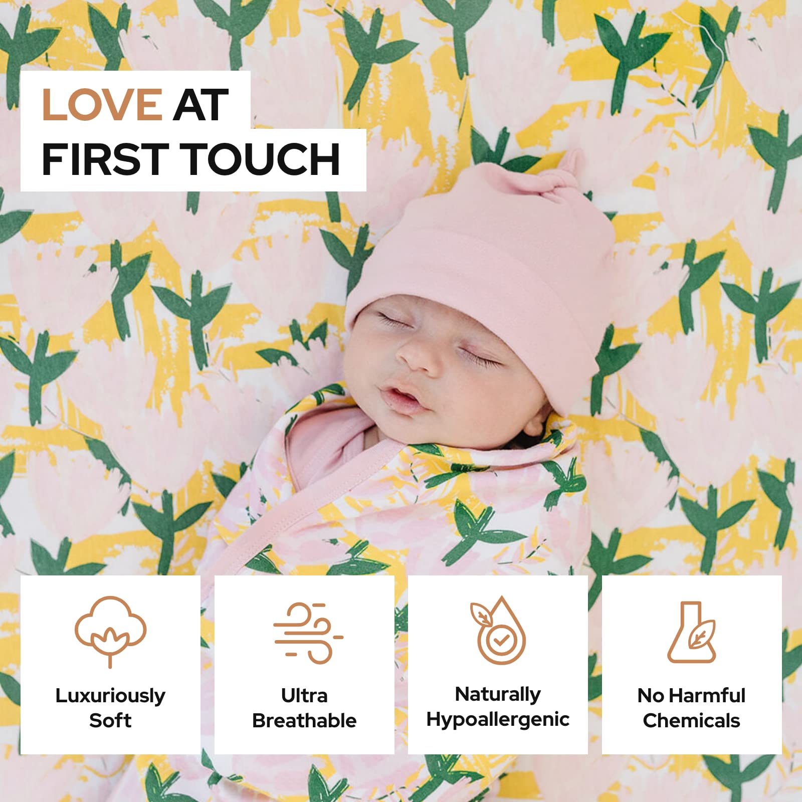 Mini Crib Sheet with Flower Pattern - 100% Organic Jersey Cotton Pack n Play Fitted Sheet - Pickle & Pumpkin Premium Pack and Play Sheet
