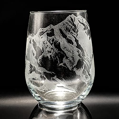 MOUNTAINS Engraved 17oz Stemless Wine Glass | Inspired by Nature, Adventure, and the Outdoors | Great Gift Idea!
