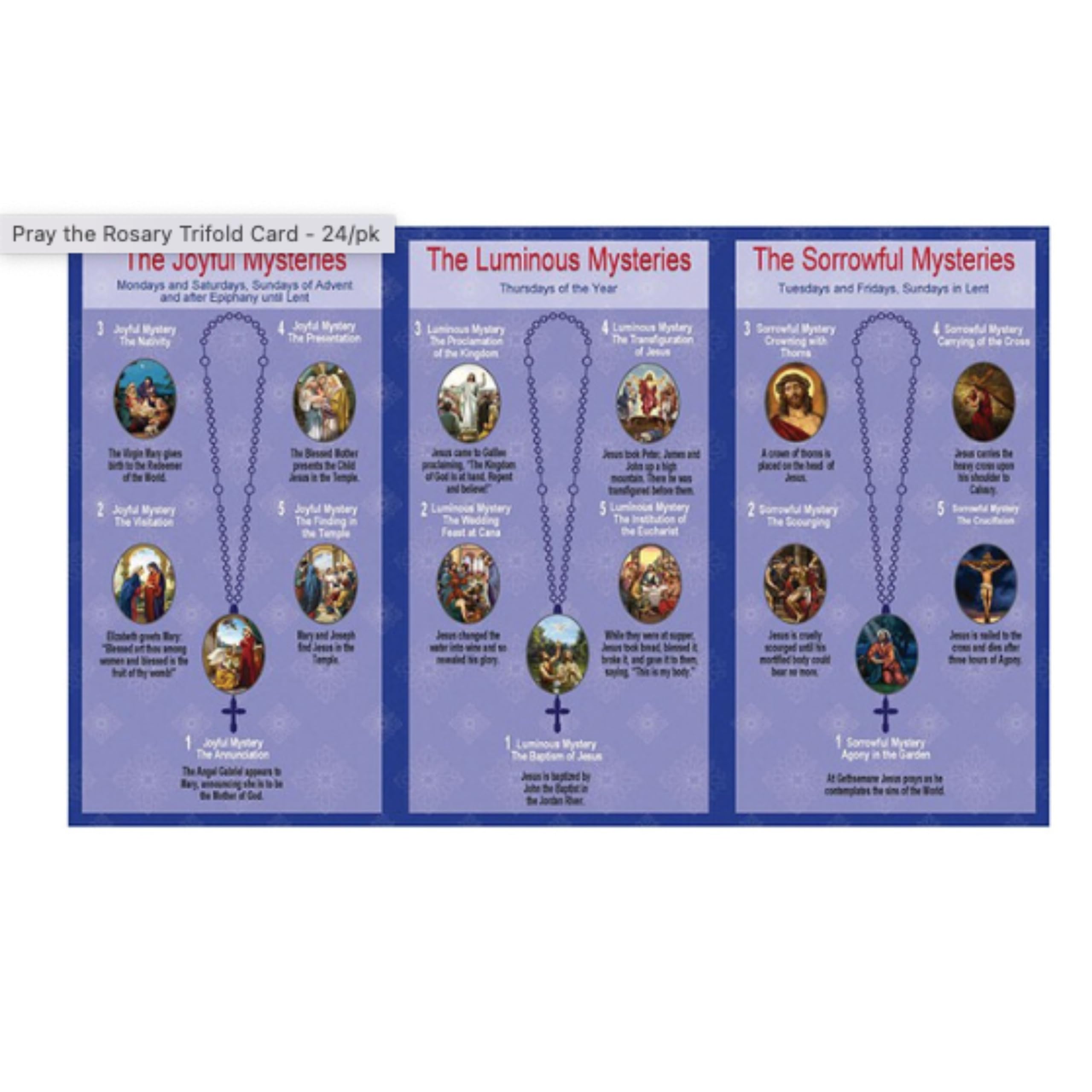 Two How to Pray the Rosary TriFold Instructions Pocket Holy Cards with Hail Mary, Our Father Prayers, Apostle's Creed