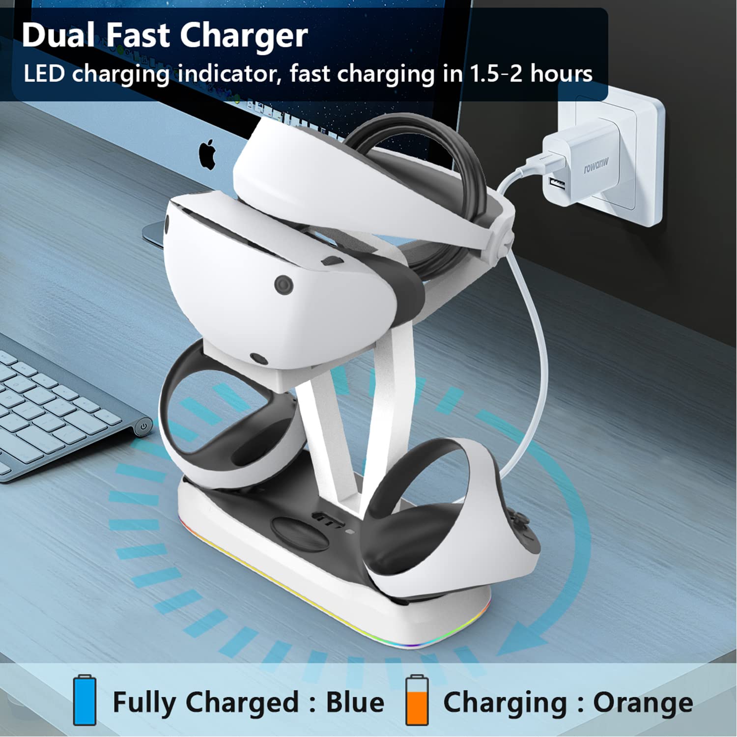 Uxilep PS VR2 Fast Charging Station,Dual Charger Dock for PS5 VR2 Sense Controller with RGB Light & Magnetic Interface,PS VR 2 Headset Storage Stand Mount,for PlayStation VR 2 Accessories