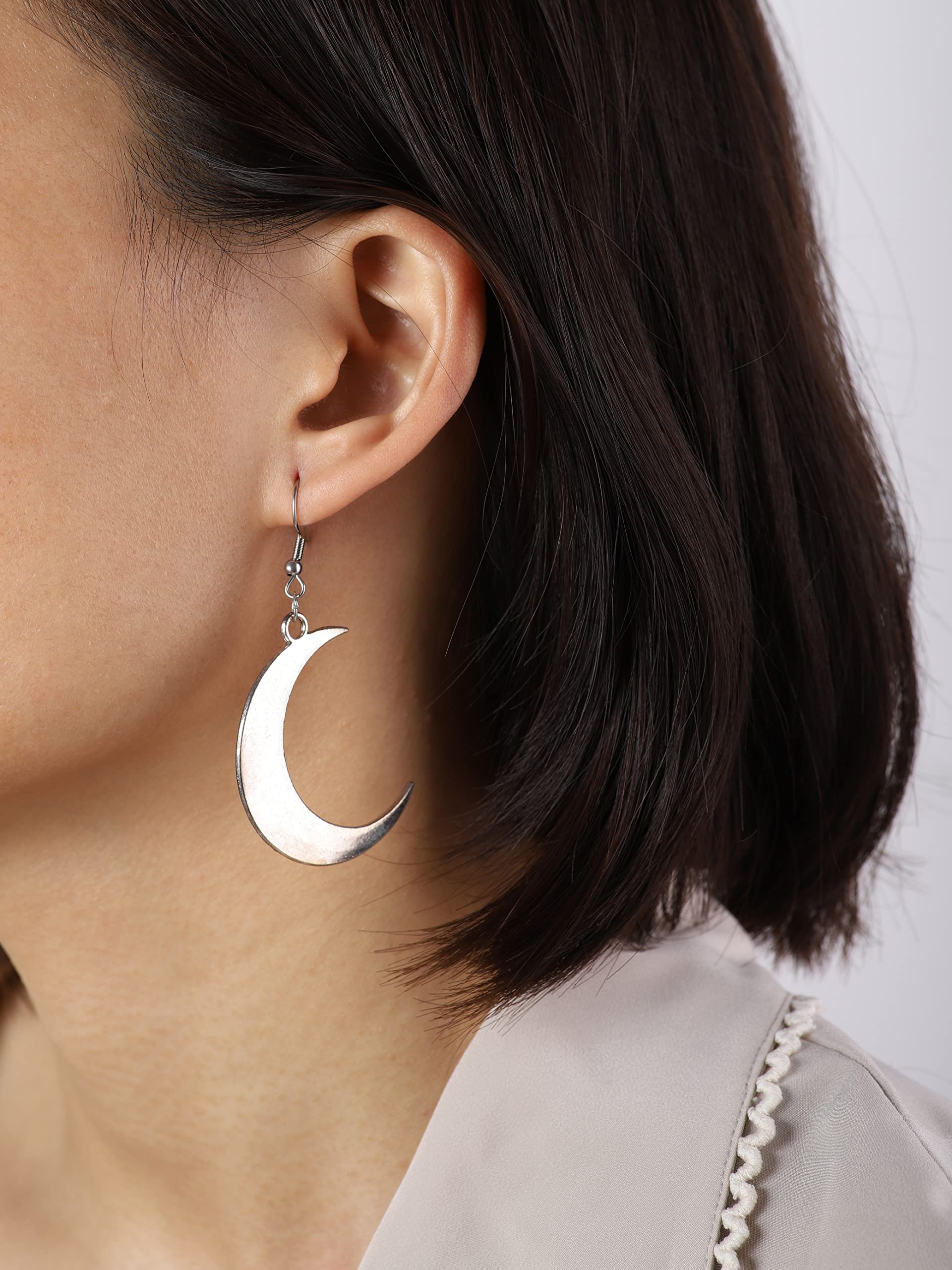 Sacina Gothic Moon Earrings, Zinc Alloy Crescent Moon Pendant, Celestial Earrings, Goth Jewelry Gift for Women