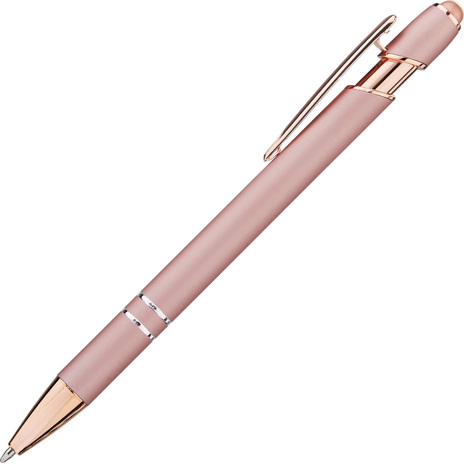 LINFANC 12 Pack Rose Gold Ballpoint Pen with Stylus Tip, 1.0 mm Black Ink Smooth Writing Pens, Metal Stylus Pens for Touch Screens