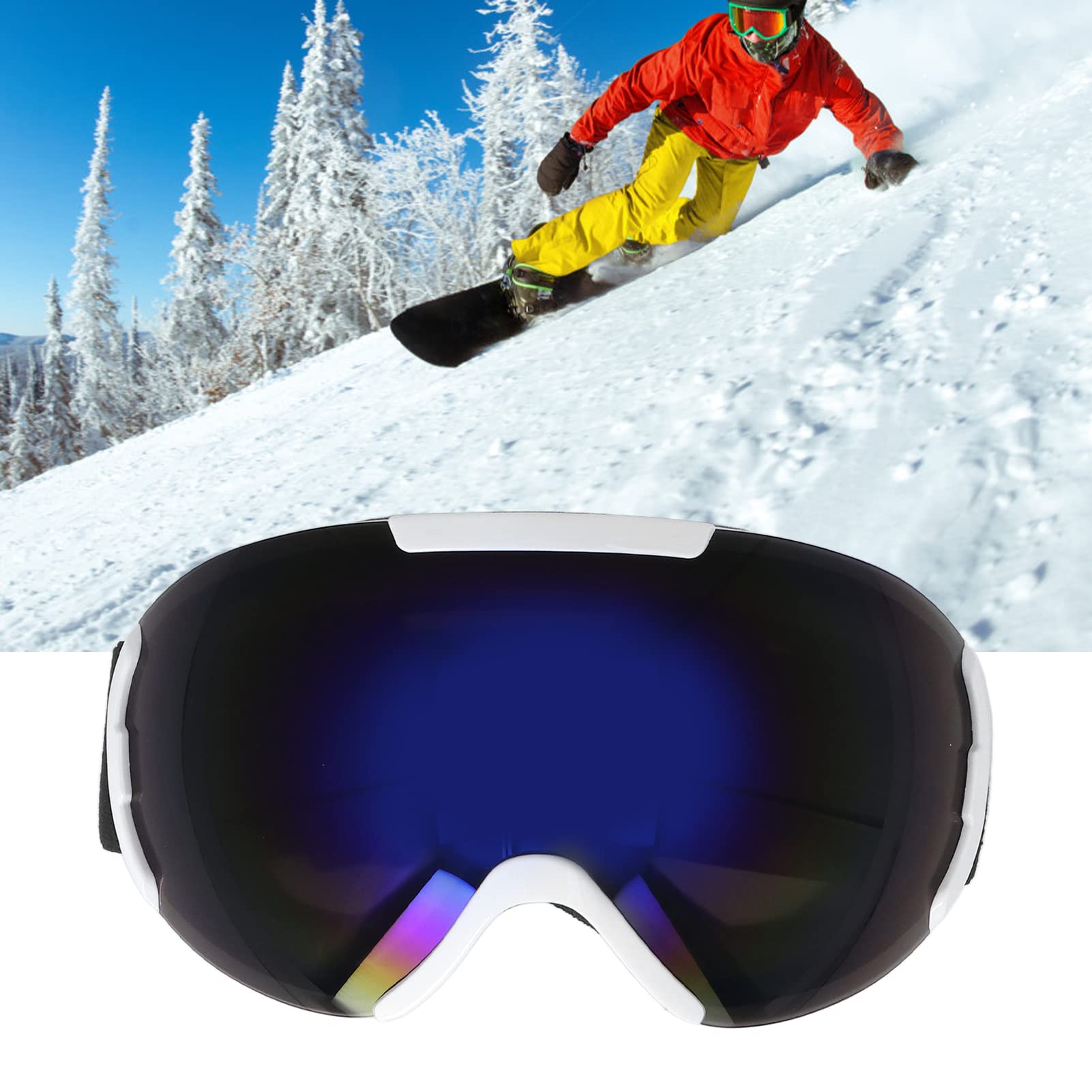 Ski Goggles, PE Coated Lens Anti Fog Double Layers Adjustable Frameless Snow Snowboard Goggles for Men, Women(Blue)