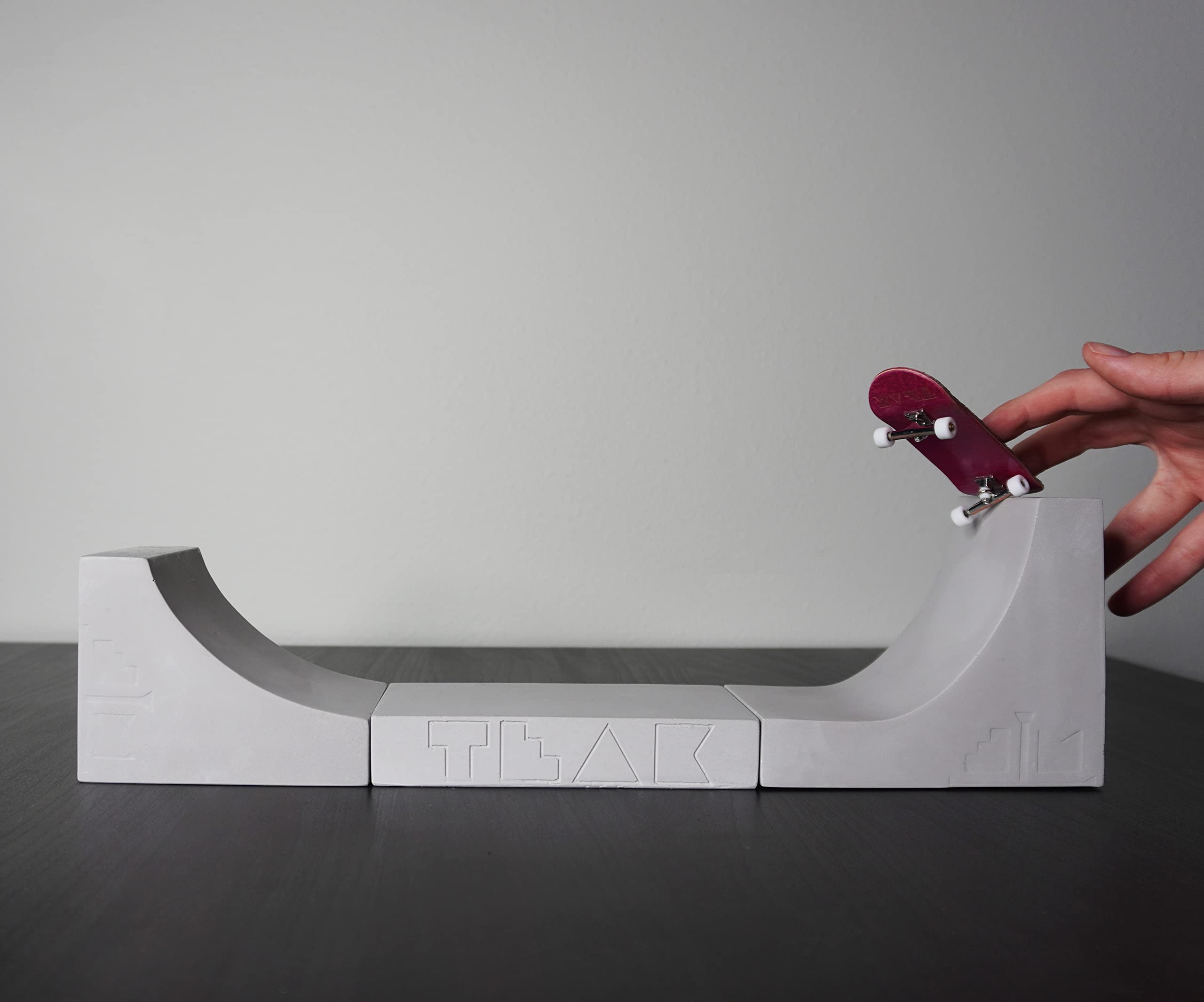 Teak Tuning Monument Series Fingerboard Modular Park Set - Quarter Pipe, Vert Wall, Manny Pad & Teak Transition Tape - Ultra Premium, Super Durable Polymer Modified Concrete - Sterling Gray Colorway