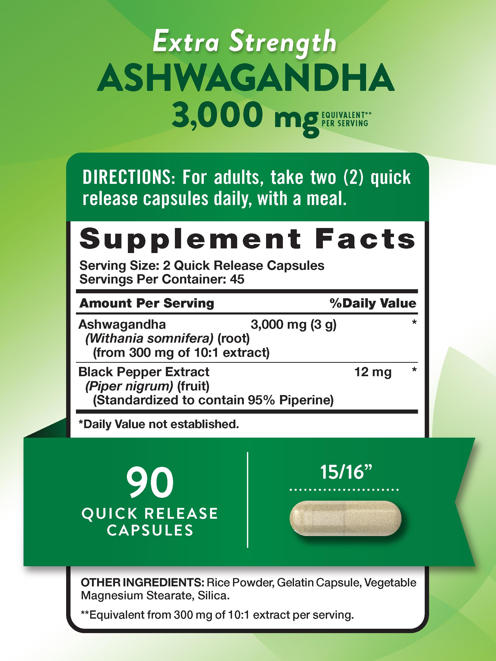 Nature's Truth Ashwagandha Capsules | 3000mg | 90 Count | Extra Strength | Ashwagandha Root Supplement with Black Pepper | Non-GMO & Gluten Free Supplement