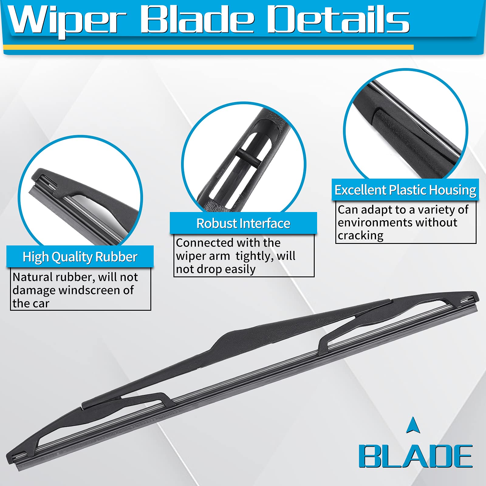 Rear Wiper Arm Blade, Replacement for Ford Focus MK 3 Hatchback 2011-2018 - ZOFFI Back Windscreen Wiper Assembly Replacement - All Season Natural Rubber Cleaning Window