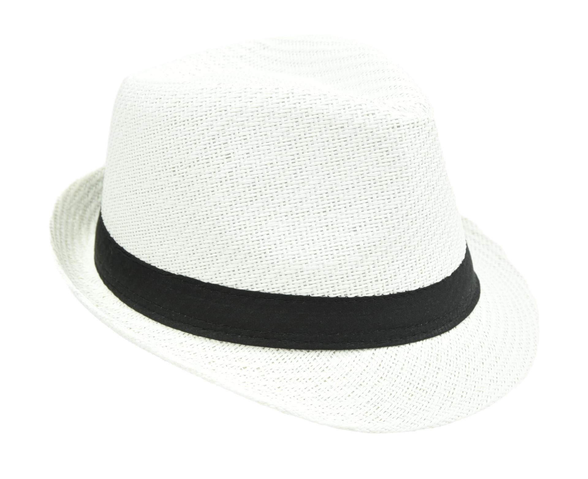 NAVISIMA 1920s Panama Style Fedora Hats for Kids Teeangers Men and Women - Sun Fedora Hat with Band - Trilby Summer Beach Hat - White (Medium)
