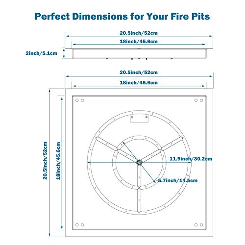 Uniflasy 18 Inch Square Drop-in Fire Pit Pan with 12" Round Burner Ring, 165k BTU Stainless Steel Fire Pit Pan with Spark Ignition and Propane Hose Kit for Indoor or Outdoor Fire Table/Fire Pit