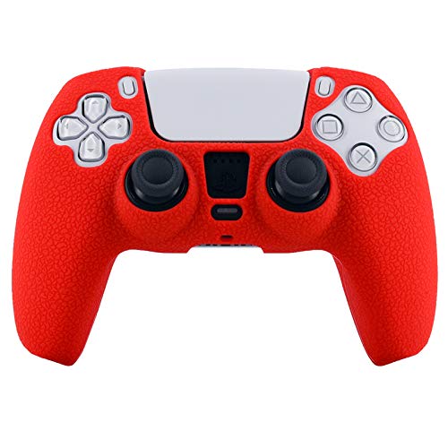 PS5 Controller Cover,Hikfly Silicone Grip for Sony PlayStation5 Controller Skin Protector Faceplates Kits Video Games Pack 2 Covers with 8pcs Thumb Grips Caps(Red,Blue)