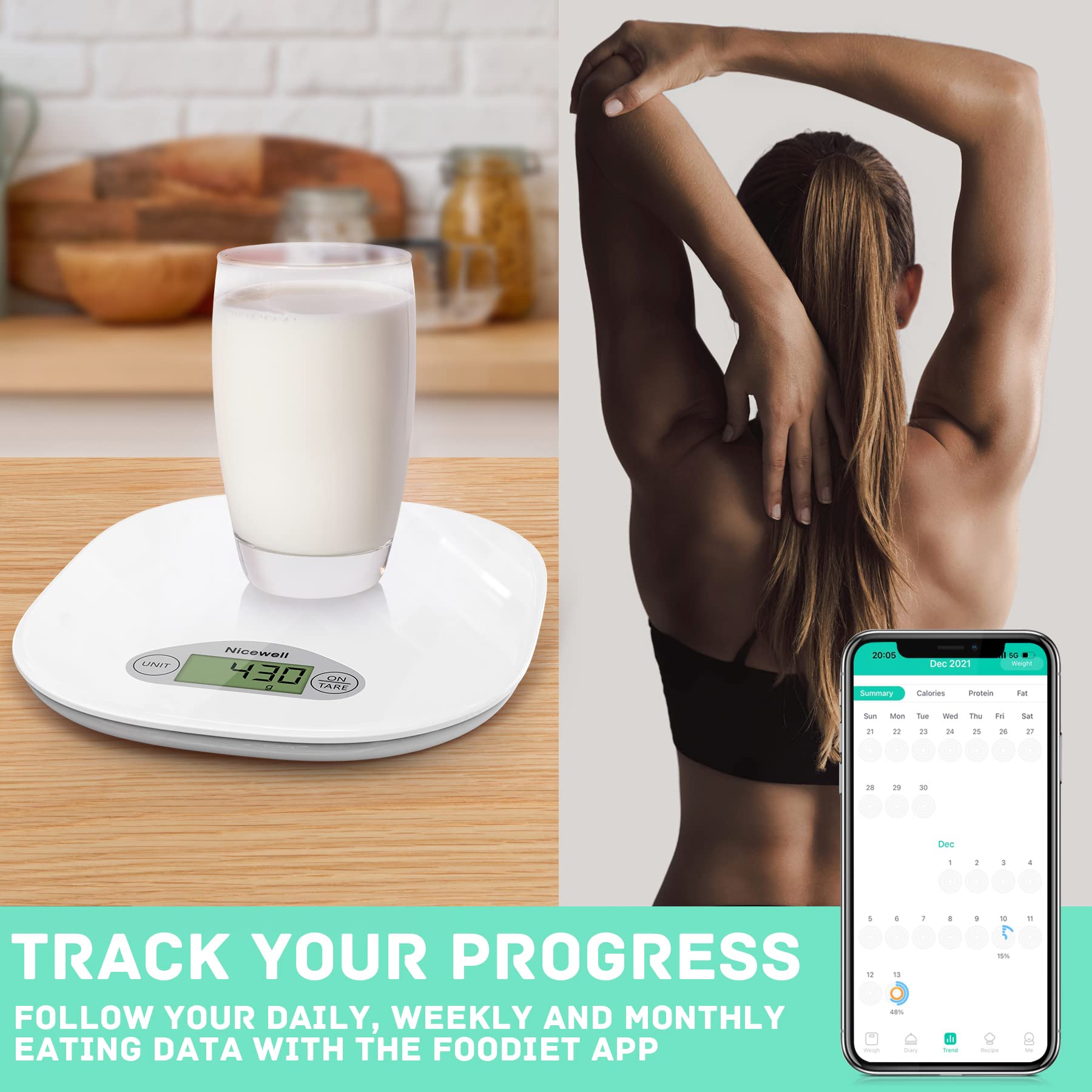 Nicewell Food Scale for Weight Loss, Digital Kitchen Scale for Food Ounces and Grams, 5kg/11lbs Max, 1g/0.1oz Increment for Cooking, Baking