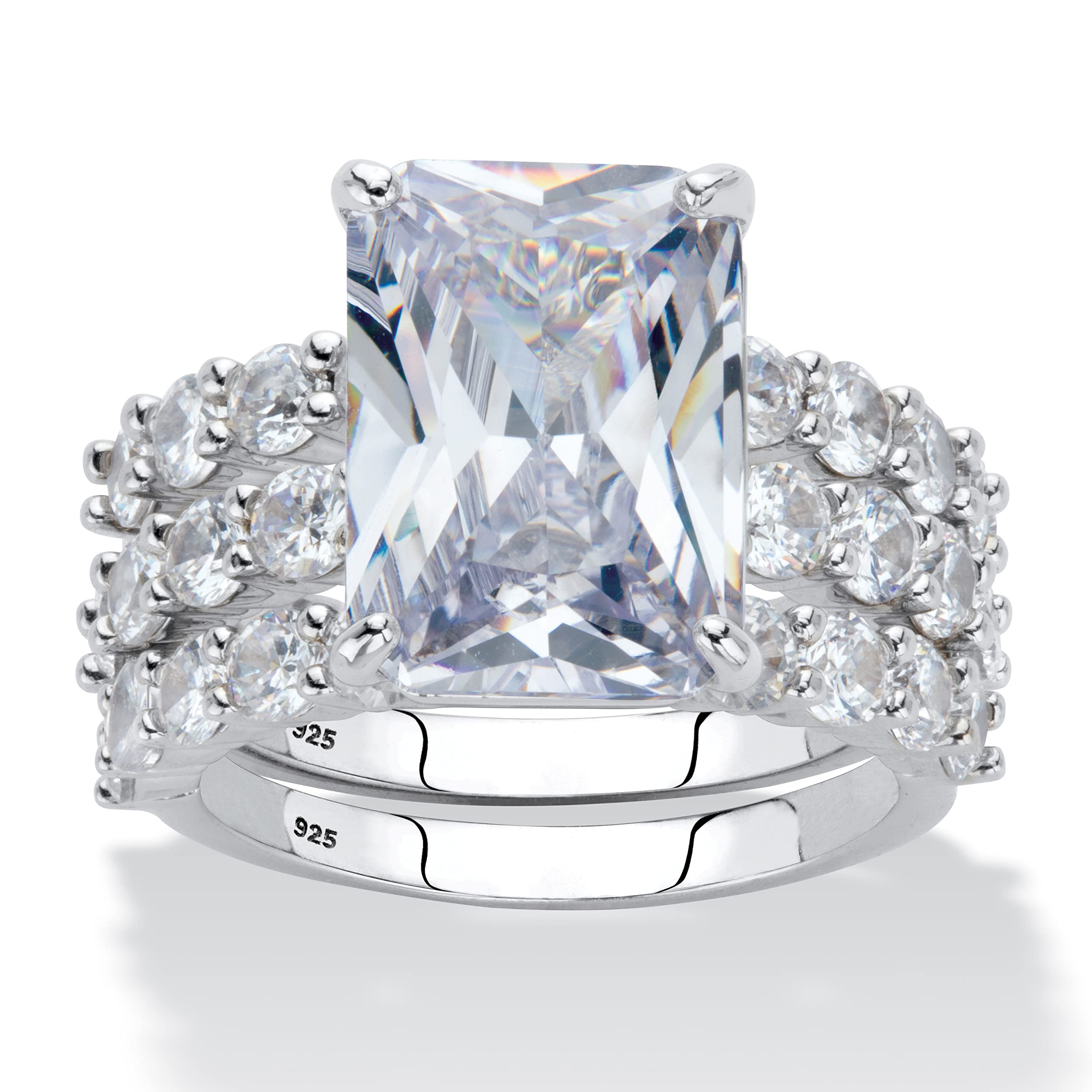 PalmBeach Platinum-plated Sterling Silver Emerald Cut Cubic Zirconia Simulated Bridal Ring Set Sizes 7-10 Size 10