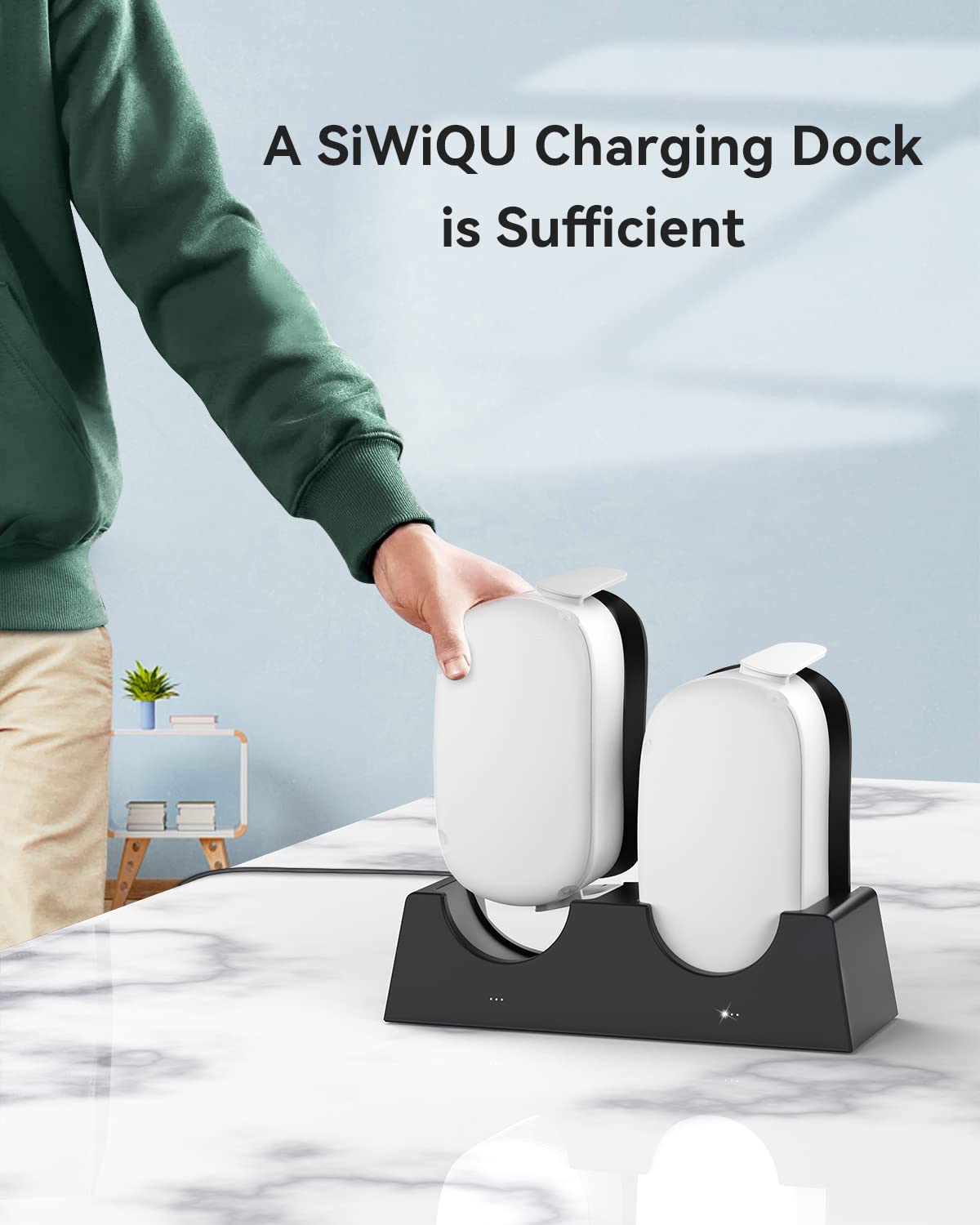 SiWiQU Dual Charging Dock for Quest 2, Fast Charger Station for Quest 2 with Charging Port Indicator, Upgrade 2 in 1 Charging Stand with 1.5M USB-C Link Cable