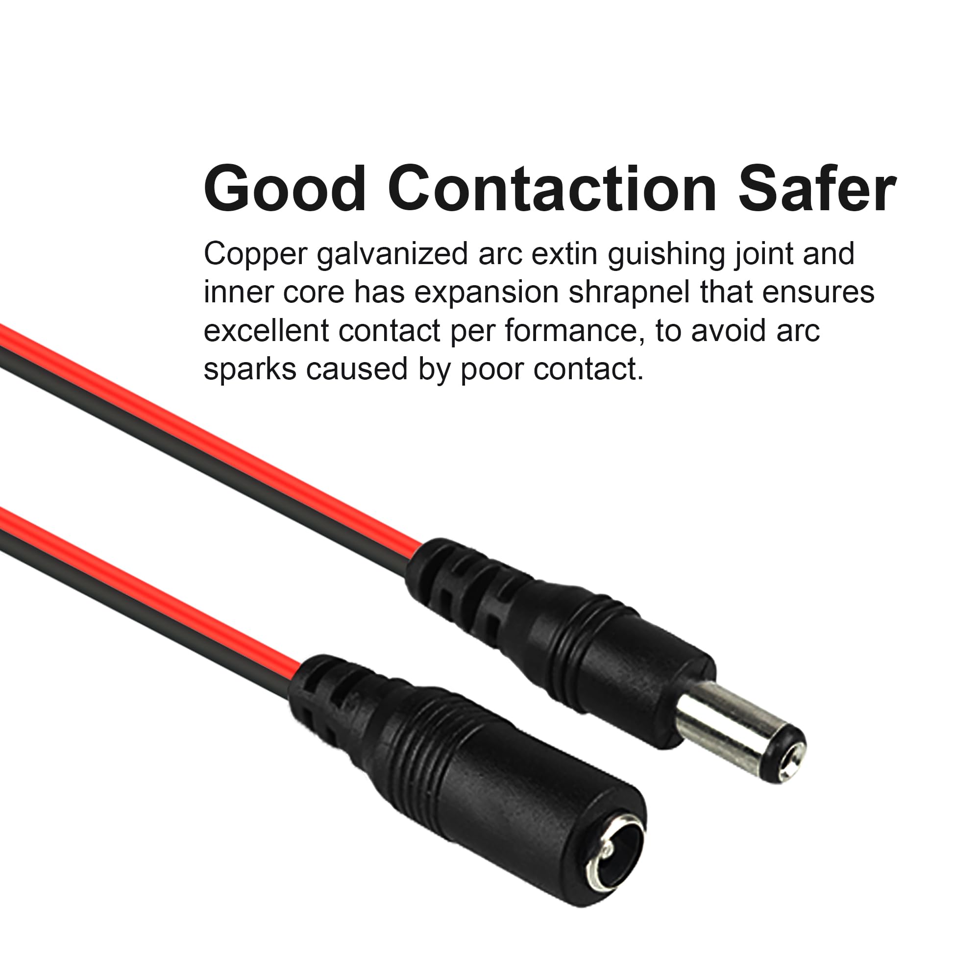 UltraPoE DC Power Cable Connectors 18AWG Copper Strands 12V 5A Plugs Male Female DC Connectors, for CCTV Security Camera Pigtail and Lighting Power Adapter (2.1mm x 5.5mm 10 Pairs Ultra Thick)