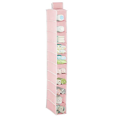 mDesign Soft Fabric Closet Organizer - Holds Shoes, Handbags, Clutches, Accessories - 10-Shelf Over Rod Hanging Storage Unit - Pink/White
