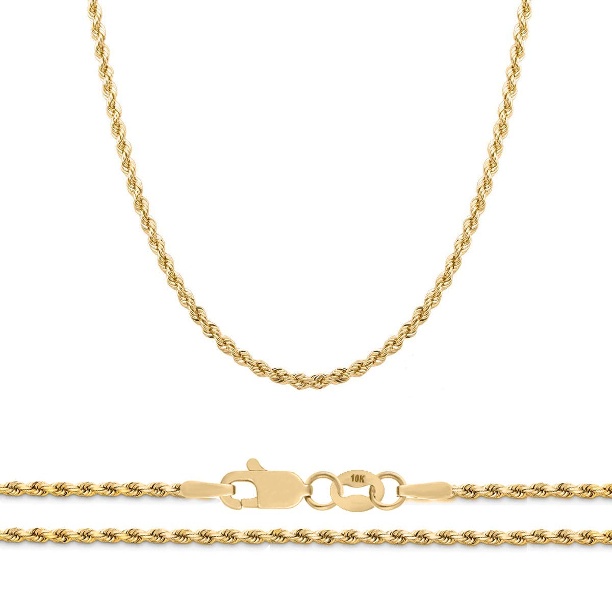 Orostar 10K Gold 2MM Rope Chain for Men & Women | Diamond Cut Rope Link Chain Necklace | Size 20 inches