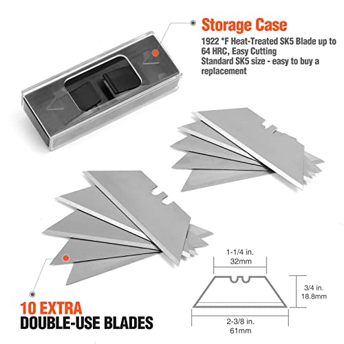 ValueMax Folding Utility Knife Set, All Metal Liner Lock Box Cutter, Quick Change Blade Razor Knife, with 10 Extra SK5 Blades, Set of 3 (Green, Orange, Gray)