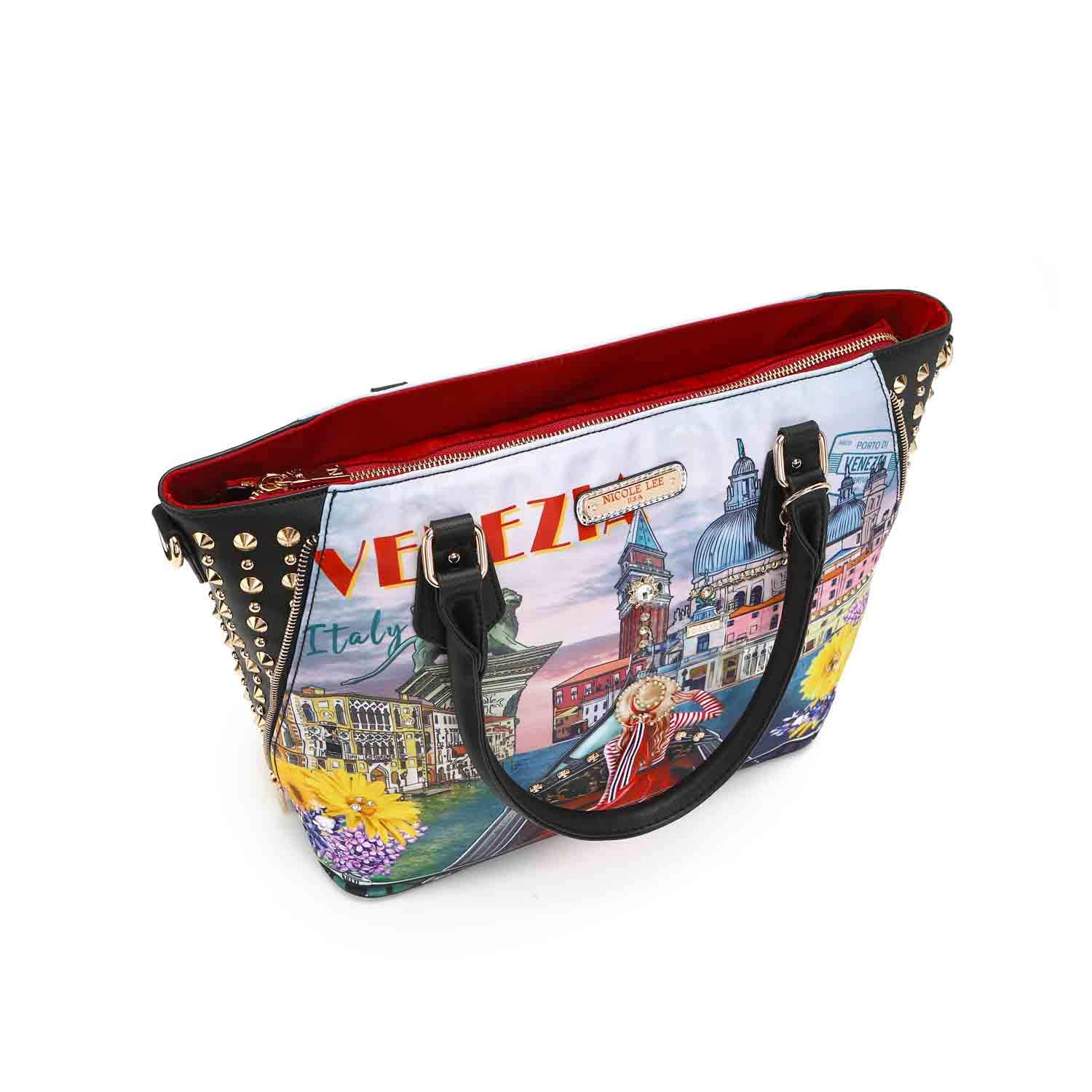 Nicole Lee HONEYMOON IN VENEZIA STUDDED NYLON PRINT SHOPPER BAG