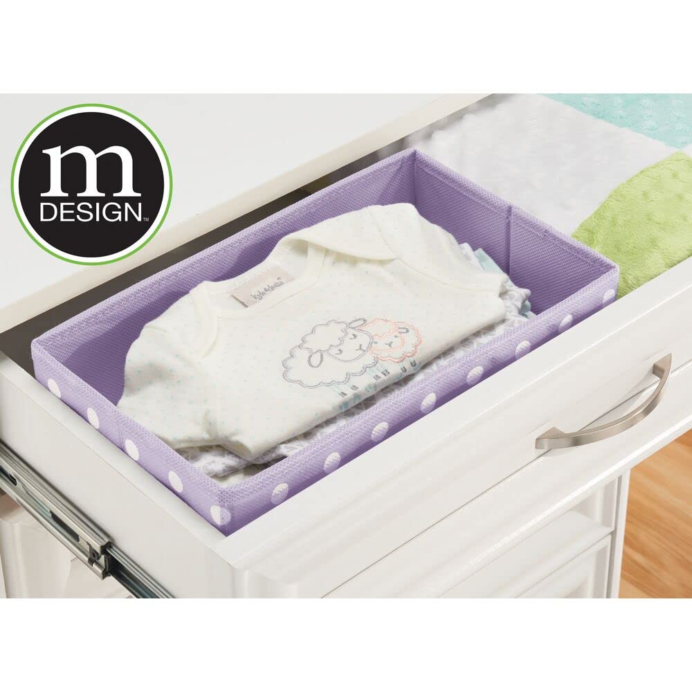 mDesign Soft Fabric Dresser Drawer and Closet Storage Organizer for Toddler/Kids Bedroom, Nursery, Playroom - Rectangular Bin with Polka Dot Print, 6 Pack - Light Purple/White