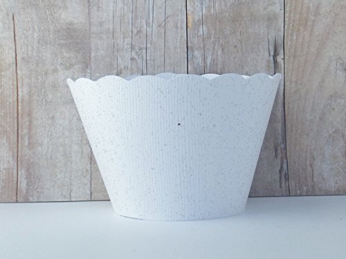 White Glitter Cupcake Wrappers Mini Dessert Holders Birthday Party Decorations Set of 12