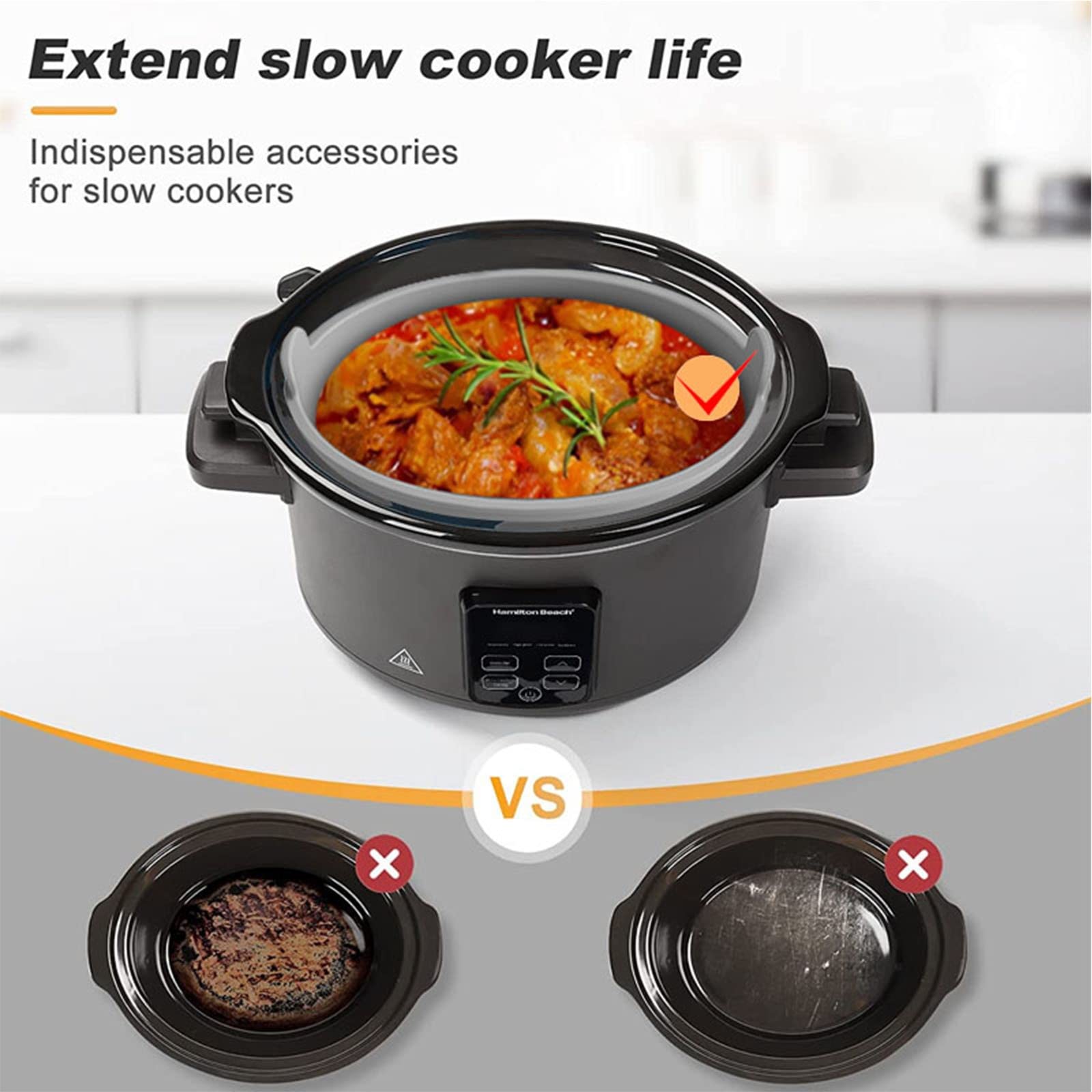 Reusable Crock Pot Liners,Silicone Slow Cooker Liner,Easy to Clean and Leak-Proof Crock Pockets,Fits 6 to 8 Quarts Oval Crock Pots(1pcs Black)