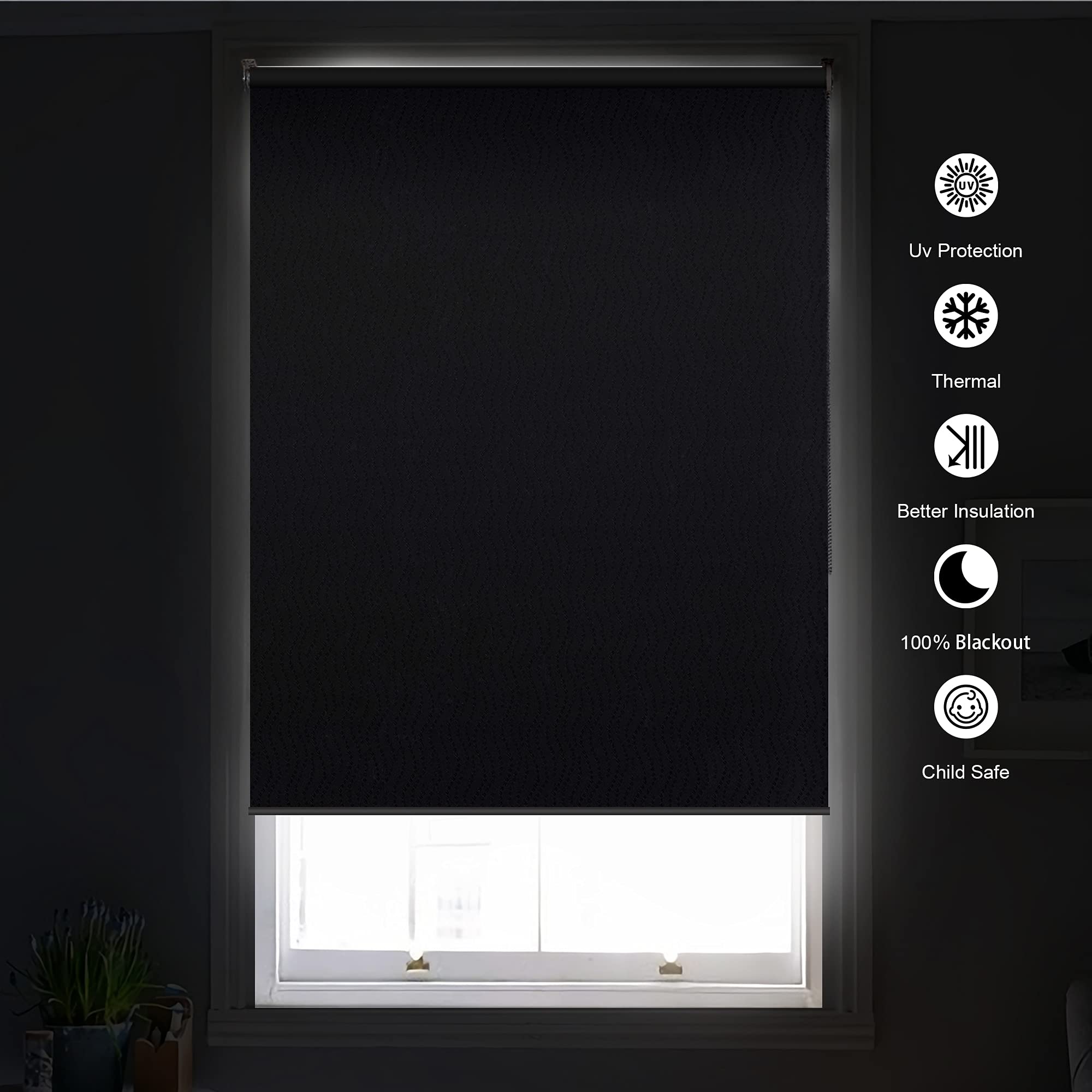 LINKCOO 100% Blackout Roller Window Shades, Room Darkening Window Blinds with Thermal Insulated Fabric, Corded Roll pull down shades for home and office (White - Width 10", Max Drop Height 79")