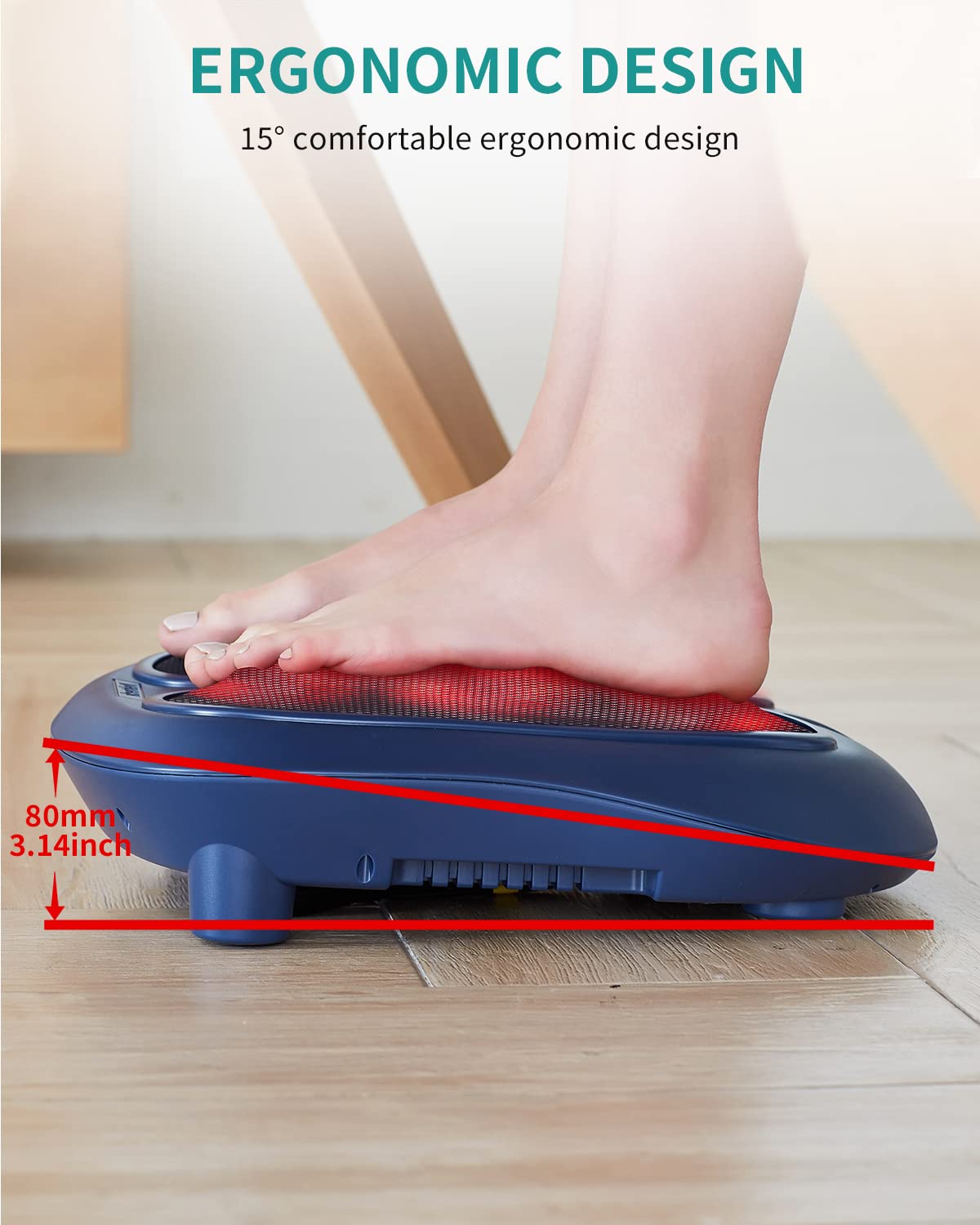 Nekteck Foot Massager with Heat, Shiatsu Heated Electric Kneading Foot Massager Machine for Plantar Fasciitis, Built-in Infrared Heat Function and Power Cord(Blue)