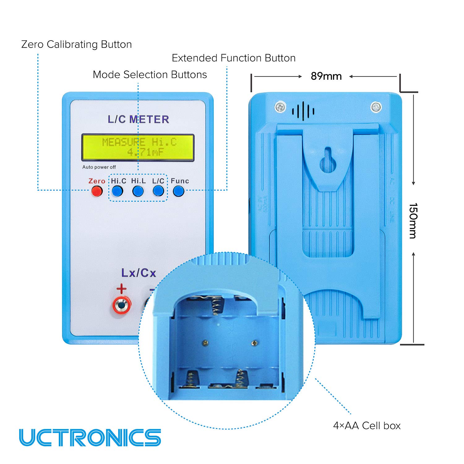 UCTRONICS High Precision Handheld LC Inductor Capacitor Tester, Inductive Capacitance Meter Kit, 1pF-100mF, 1uH-100H