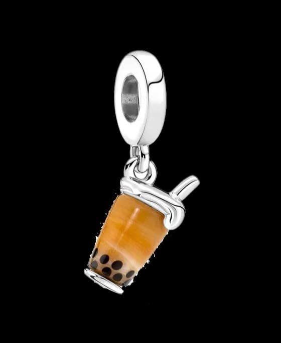 Pearl Milk Tea boba bubble tea charm 925 sterling silver fits Pandora Brown