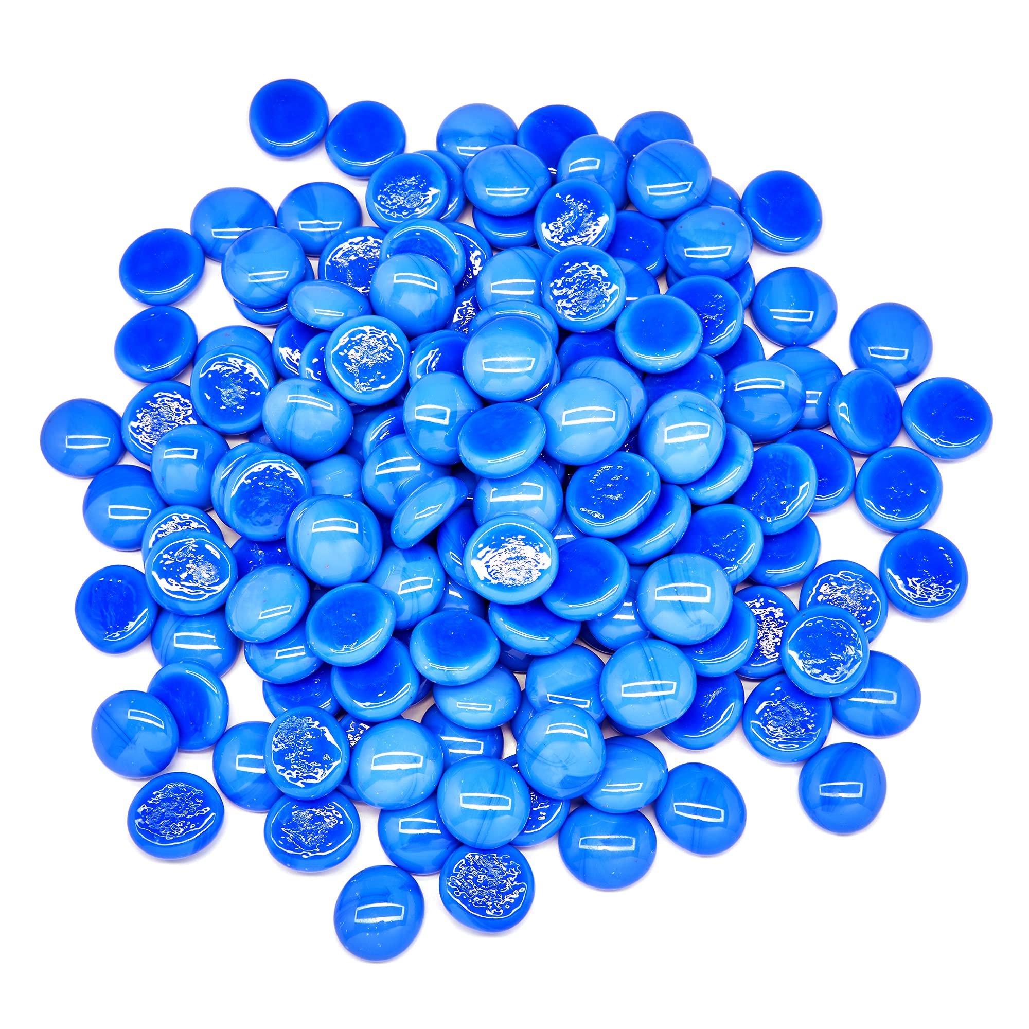 TWINKLING High Luster Round Fire Pit Glass Stones,Glass Marbles,Glass Pebbles,Glass Beads Gems Chips for Fire Pit Vase Fillers Crafts Aquarium Garden Decoration,17-19mm,1-Pound Jar (Blue Porcelain)
