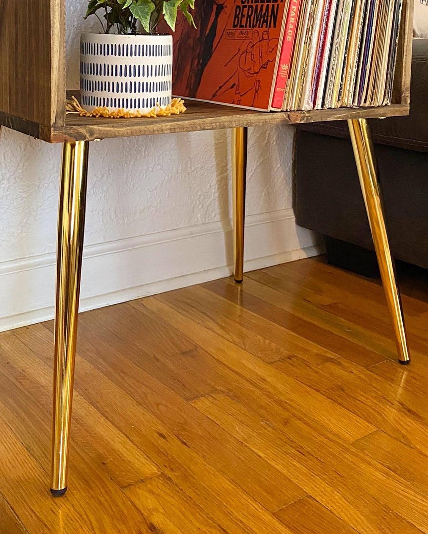 Table for Record Player Stand Cabinet MCM Mid Century Modern Metal Golden Legs Active Restock requests: 0