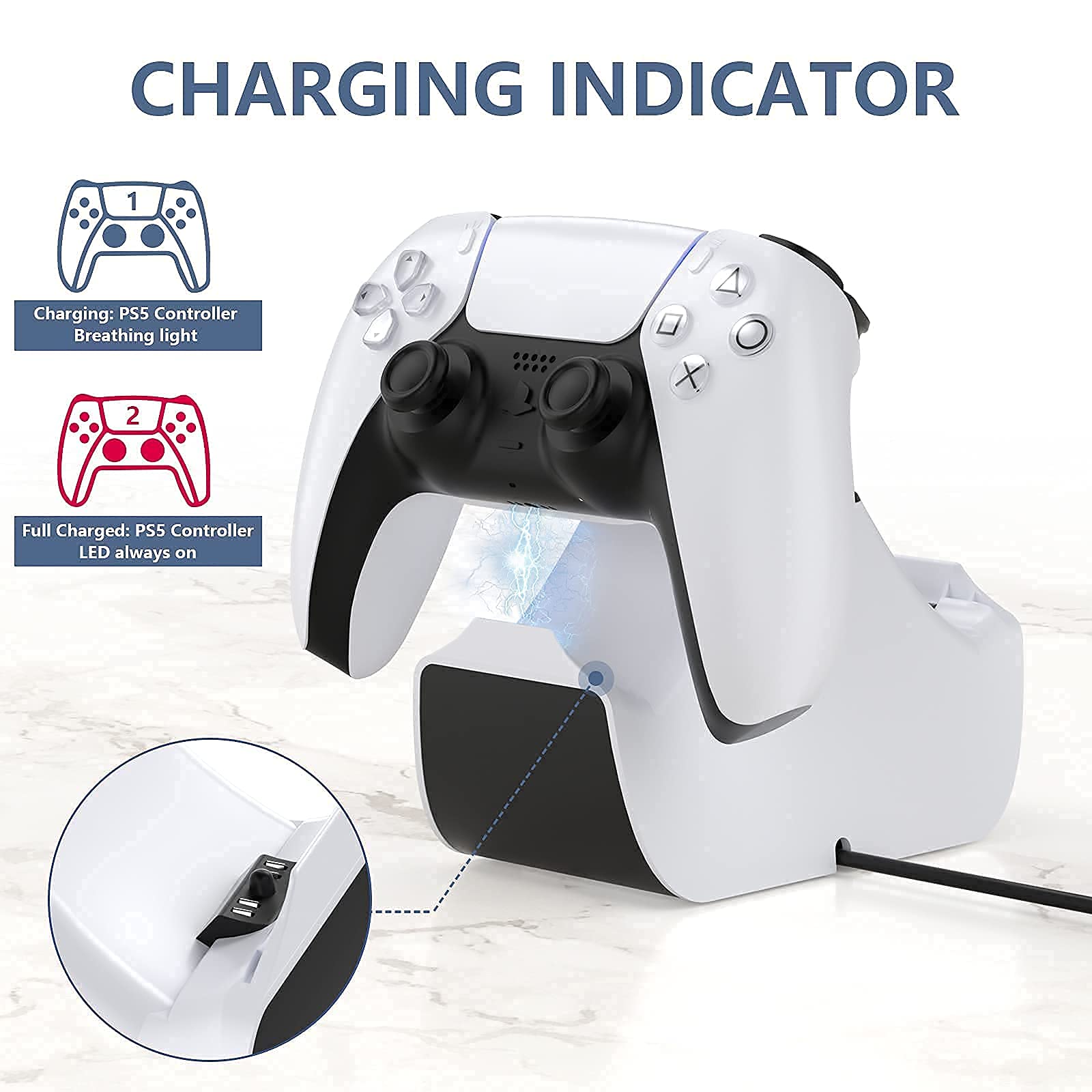 PS5 Controller Charger Station - PS5 Game Controller Accessories Cybermix DualSense Controller Charging Station Compatible with Playstation 5 PS5 Controller Fast Charging Dock for PS5 Controller