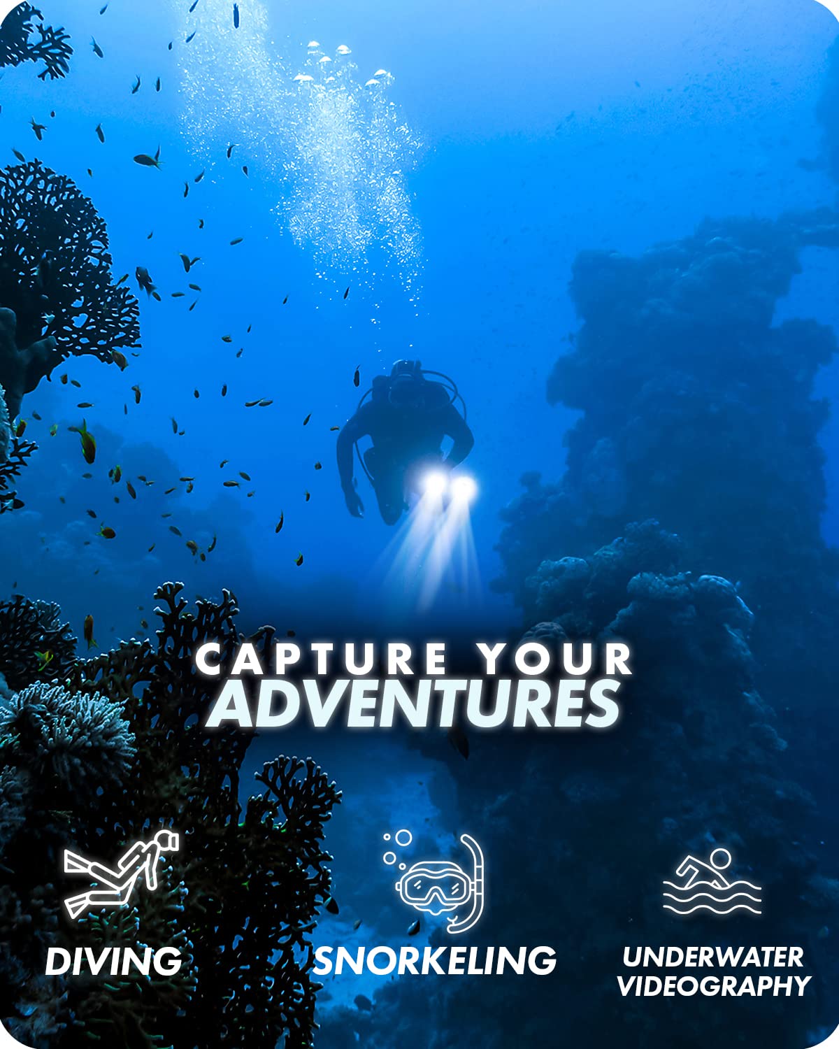 Movo DiveRig5 Underwater Video/Photo Diving Rig for Scuba and Snorkeling - Action Camera Cage Dive Rig, Waterproof Lights with Flexible Arm Mounts- Compatible with GoPro, DJI Osmo, Insta360 and More