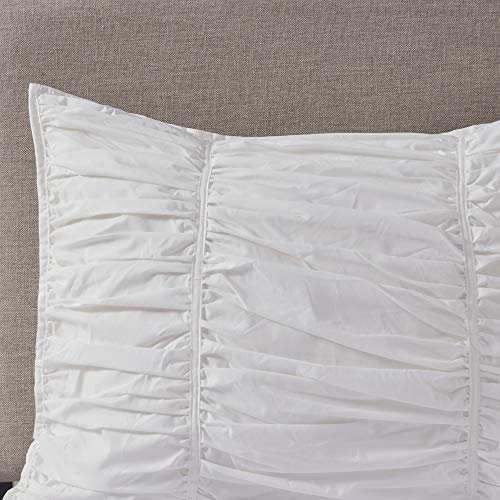 Madison Park Comforter Set-Textured Luxury Design All Season Down Alternative Bedding, Matching Sham, Decorative Pillows, King (104 in x 92 in), Delancey, Cotton Ruched White, 4 Piece