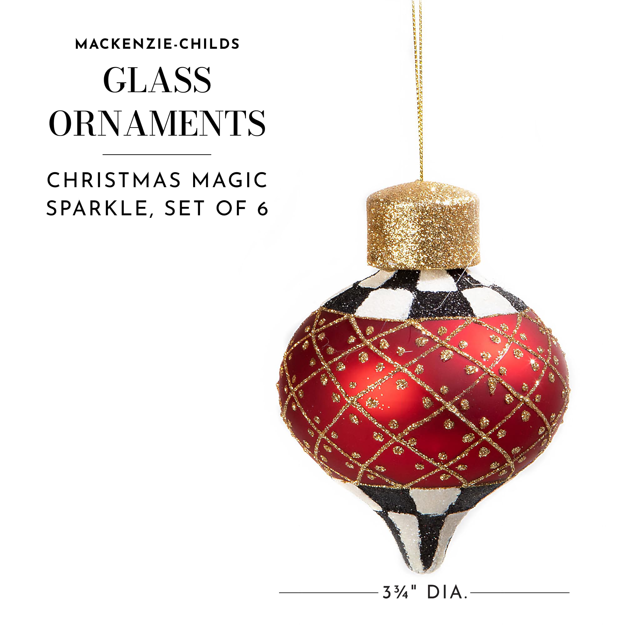 MacKenzie-Childs Christmas Magic Sparkle Glass Ornaments, Christmas-Tree Decorations Set, Set of 6
