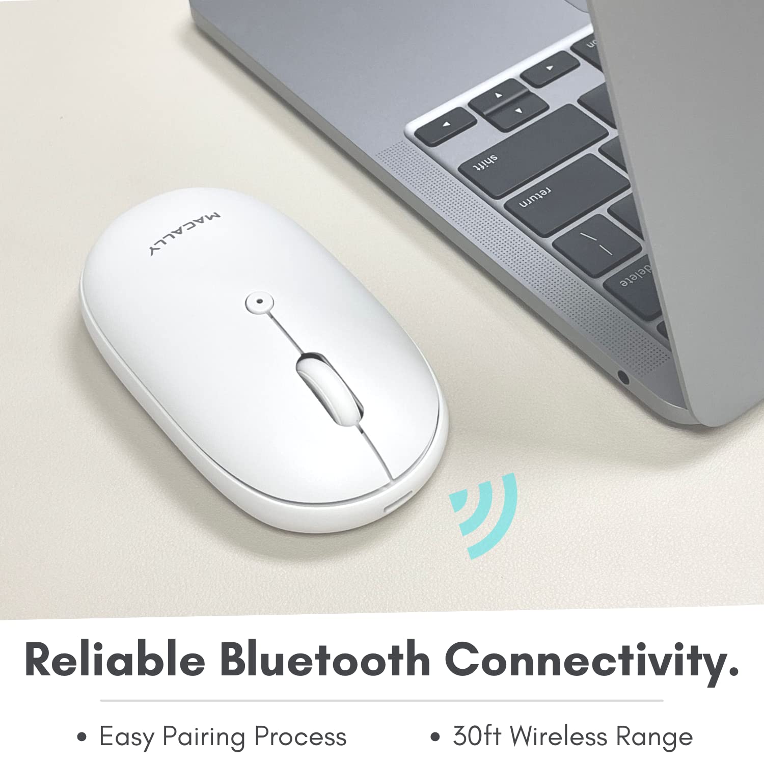 Macally Wireless Bluetooth Mouse - Strong Connection - Quiet, Comfortable, Rechargeable Mouse for MacBook Air/Pro, Mac, iMac, Apple iPad - Wireless Mouse for Laptop, Windows PC Desktop