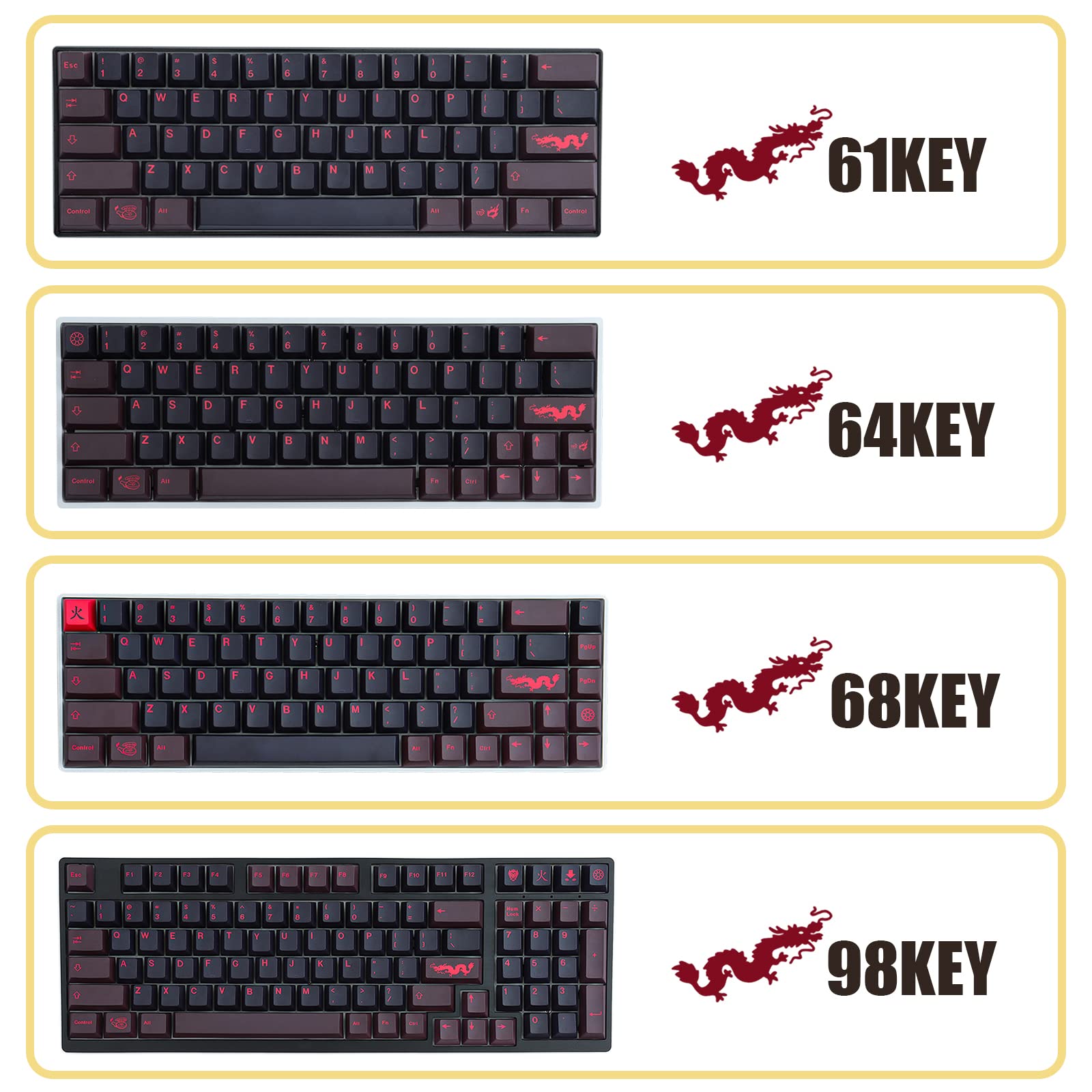 PBT Keycaps 129 Keys Dye-Sublimation Cherry Profile Keycaps Red Dragon Keycaps for Cherry Gateron Mx Switches Mechanical Gaming Keyboard
