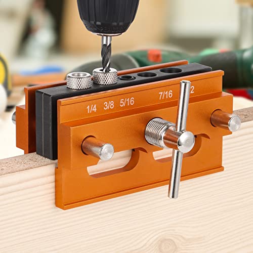 SLIIMU Self Centering Dowel Jig Kit, Inch Woodworking Center Doweling Drill Guide Jig for Straight Hole, Portable Drill Block for Wood Dowel Hole with 6 Drill Sleeve (Orange)