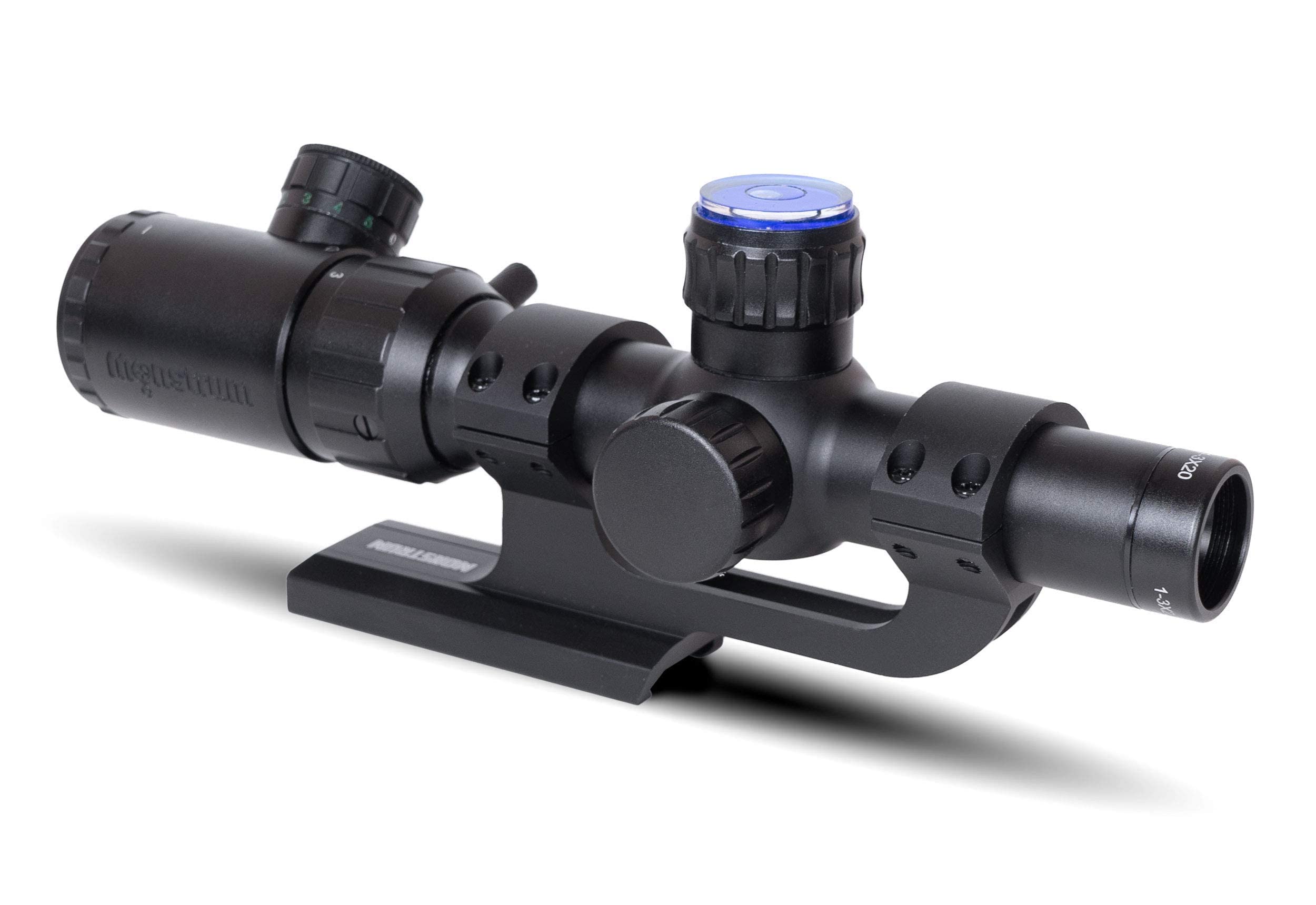 Monstrum 1-3x20 Rifle Scope with Rangefinder Reticle | ZR250 H-Series Offset Scope Mount | Bundle