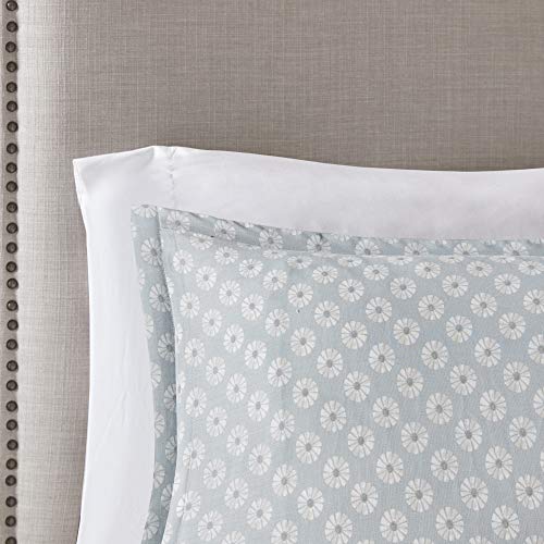Madison Park Eden 3 Piece Cotton Printed Reversible Duvet Cover Set, Full/Queen(90"x90"), Navy
