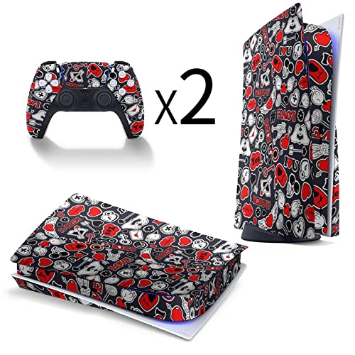 Valentine's Day Element Full Protective Skin Cover Design Wrap Decal Sticker Compatible with PS5 Disk Version Console and Controller