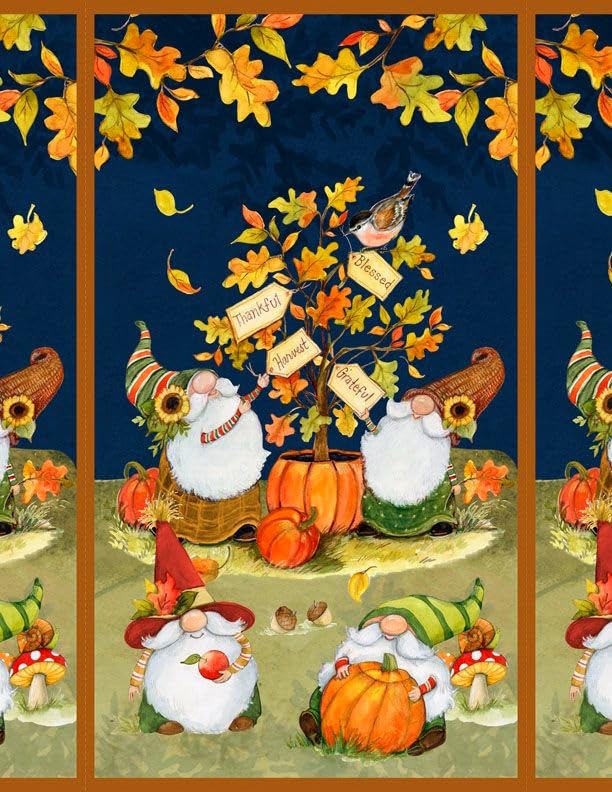 Wilmington Prints Gnome-Kin Patch 23.625" Fall Gnome Panel Multi, Fabric by The Panel